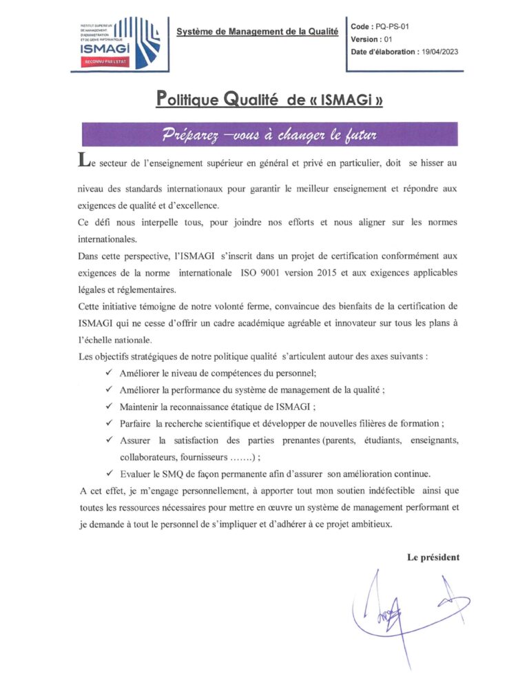 Politique qualité d’ismagi - ismagi