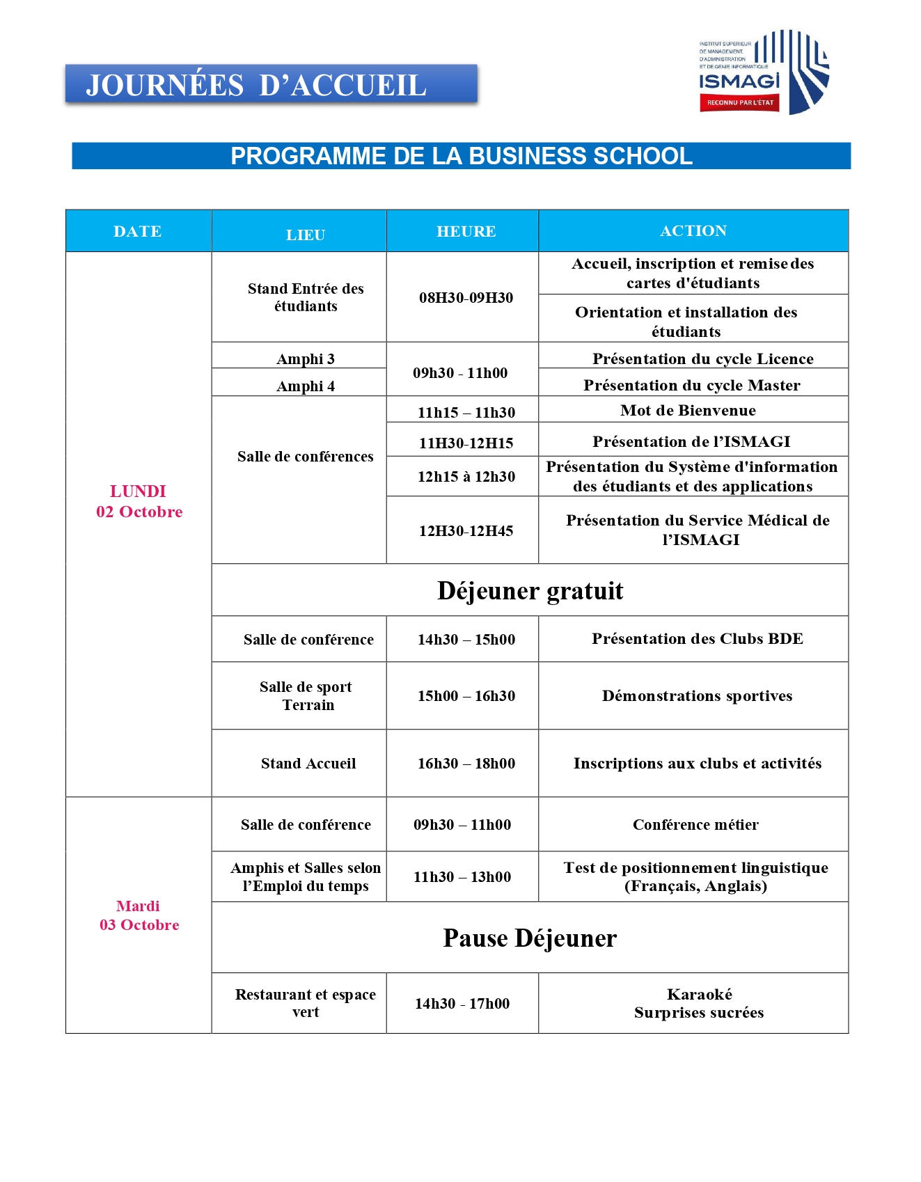 Programmes Entrée - ismagi