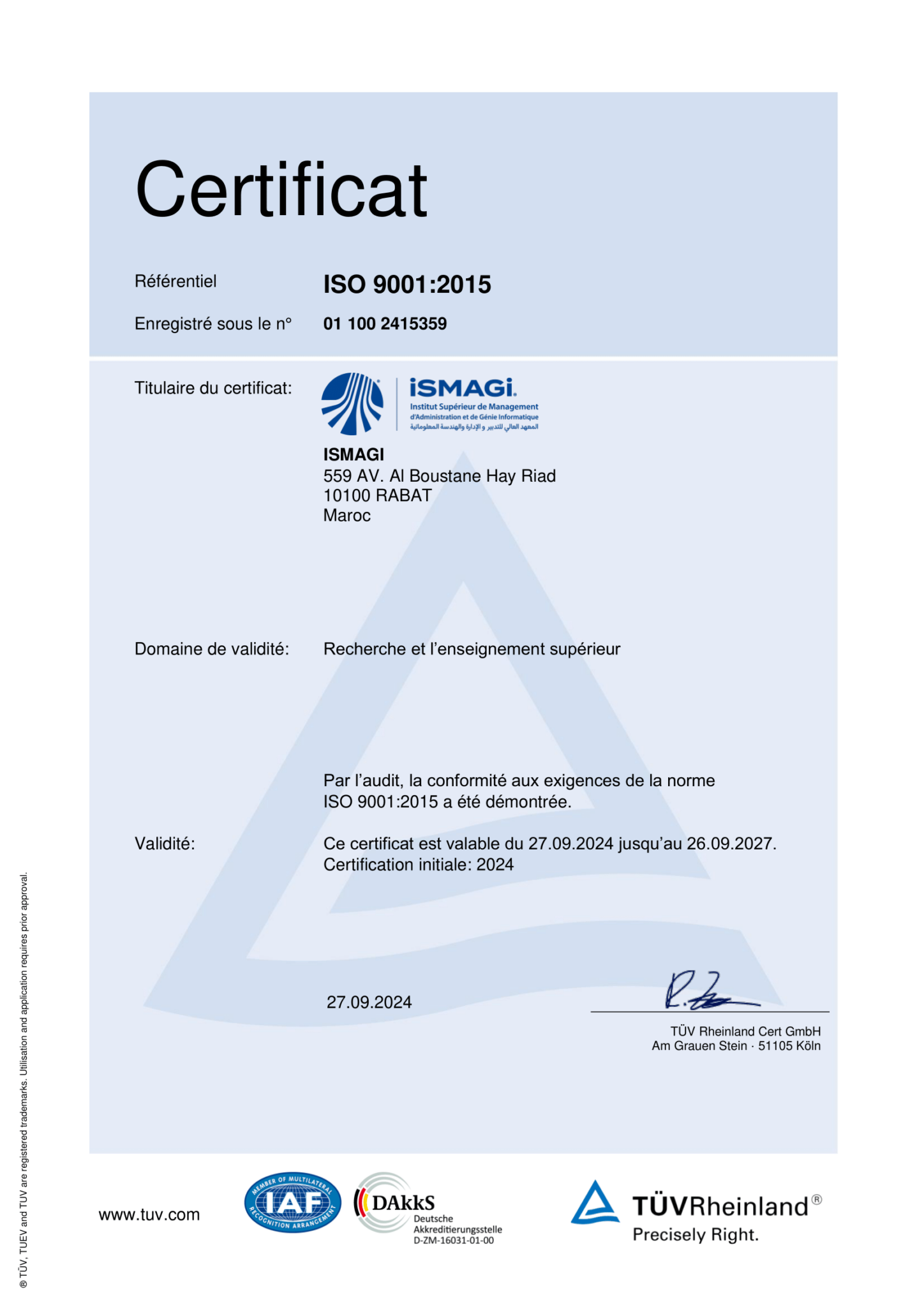Certification ISO 9001 V2015 - ismagi